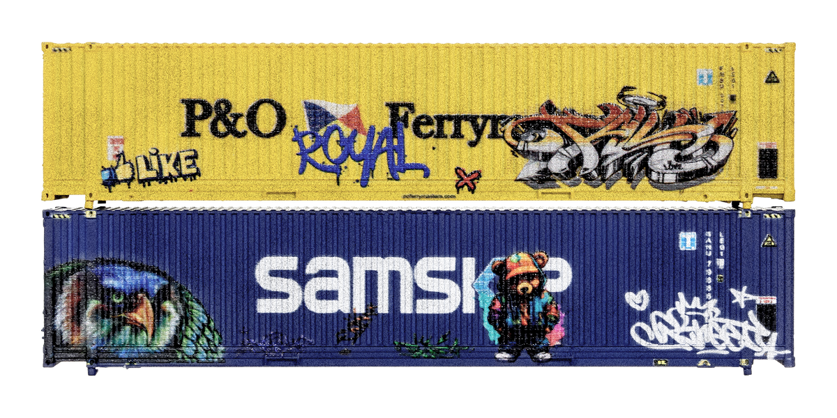 Dapol 2F-028-216 45ft High Cube Container P&O Ferrymaster/Sams Skip Graffiti – Rails of Sheffield