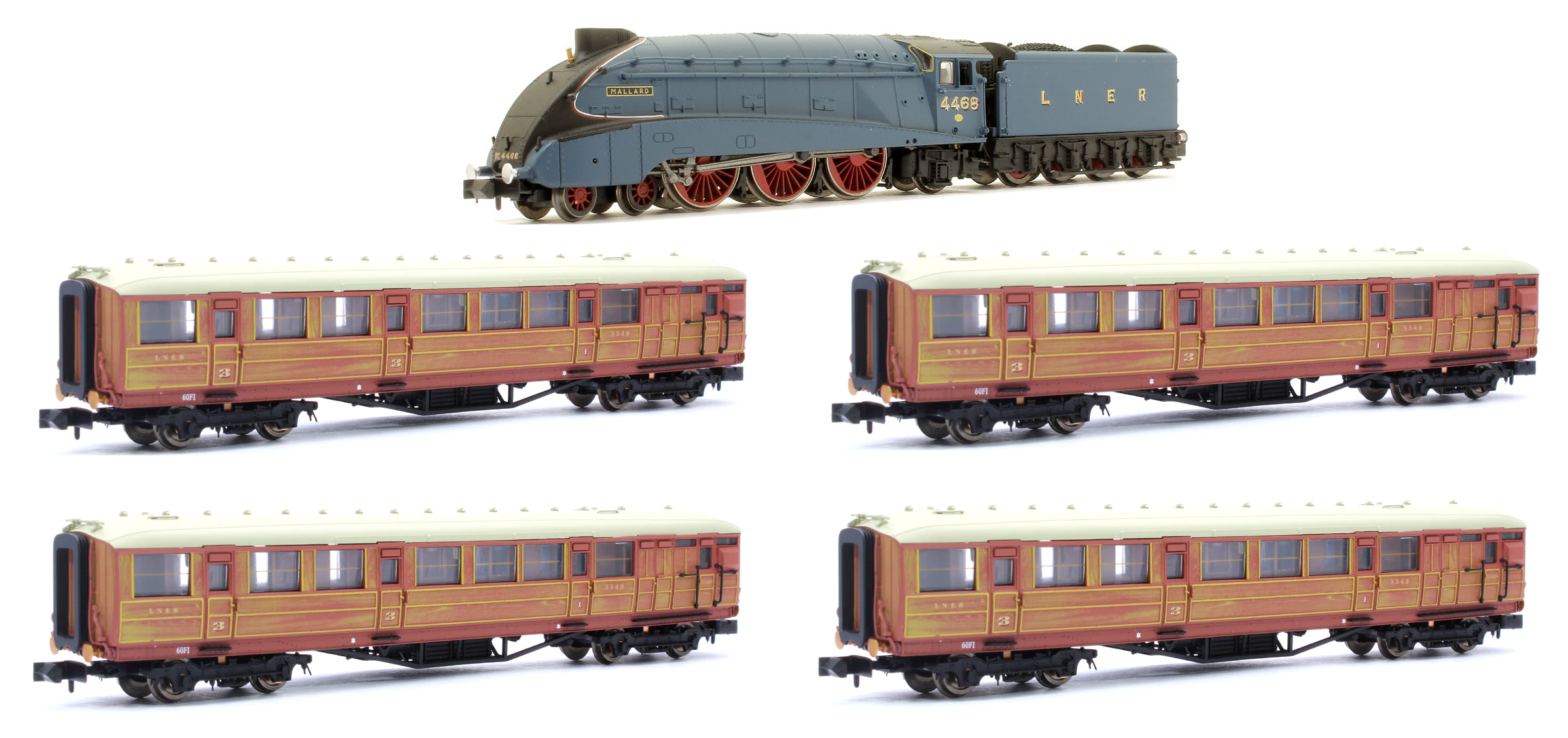 Dapol A4 Valanced Mallard 4468 Garter Blue & 4 Gresley Teak Coaches – Rails of Sheffield