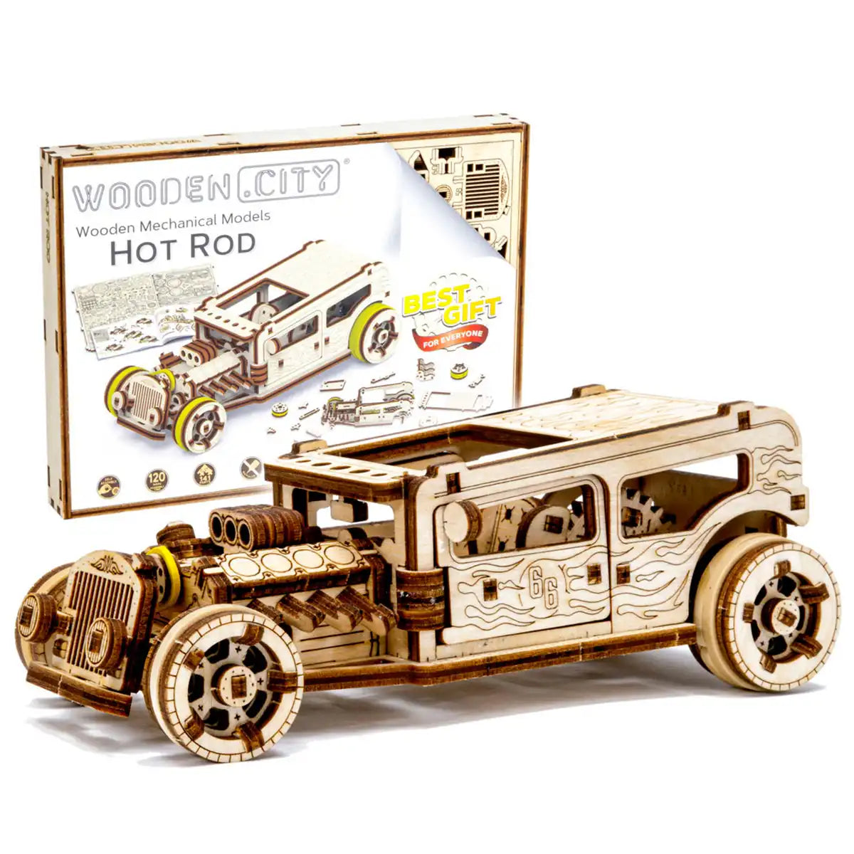 Wooden City WR339 3D Wooden Car Puzzle – Hot Rod – Rails