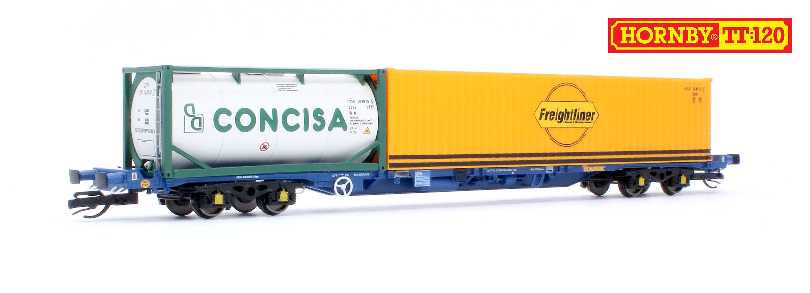 Hornby TT6031 Touax KFA Container Wagon with 1x20 & 1x40 – Rails