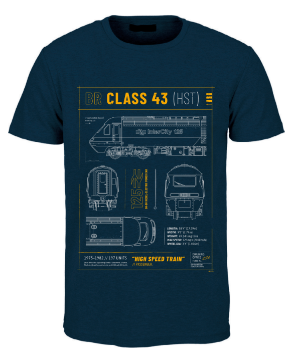 Just Threads CLASS43-TEE-B Class 43 HST Technical Drawing – Rails