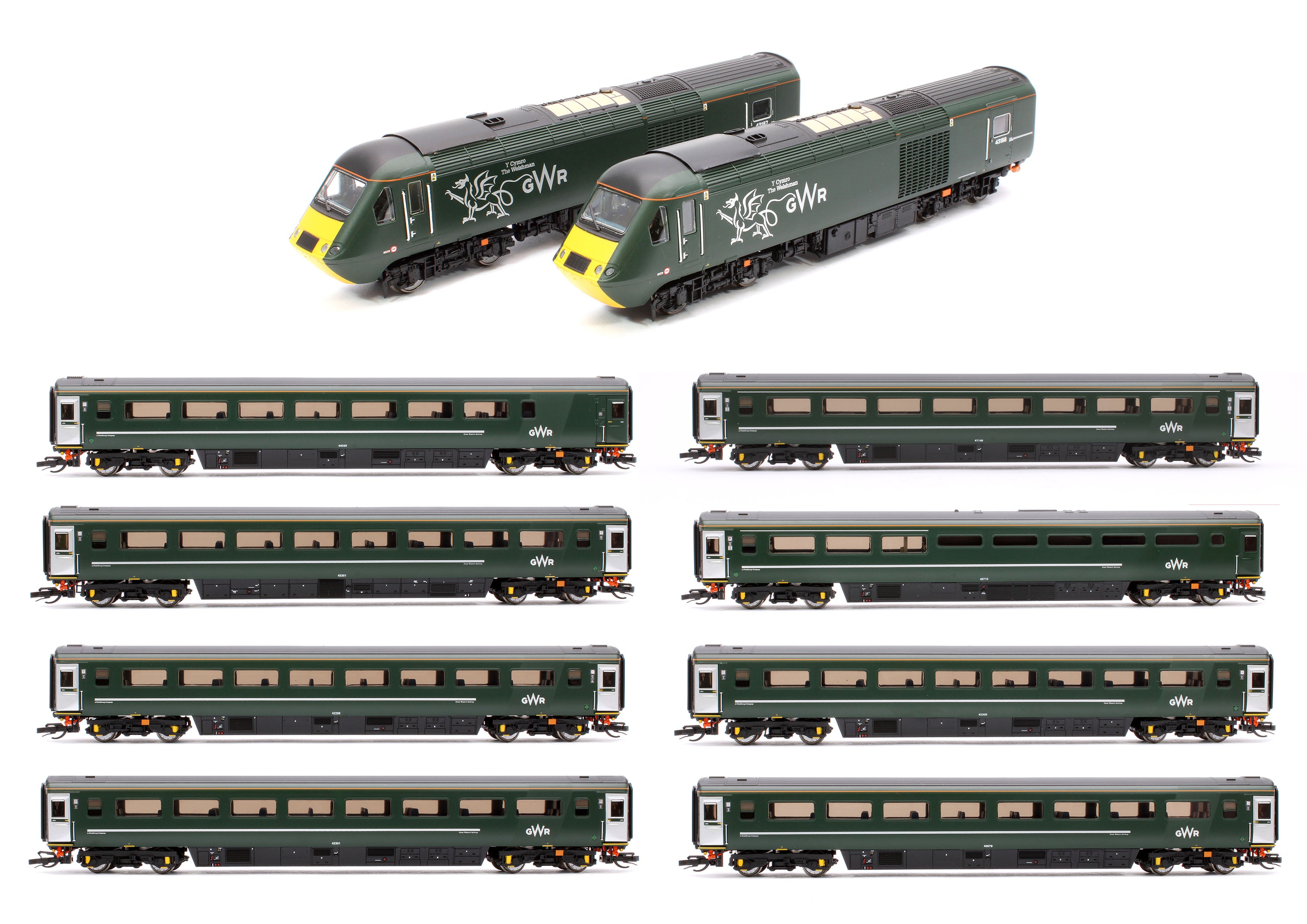 Hornby GWR-HST-BUNDLE Set of 10 GWR TT:120 Class 43 HST Train – Rails