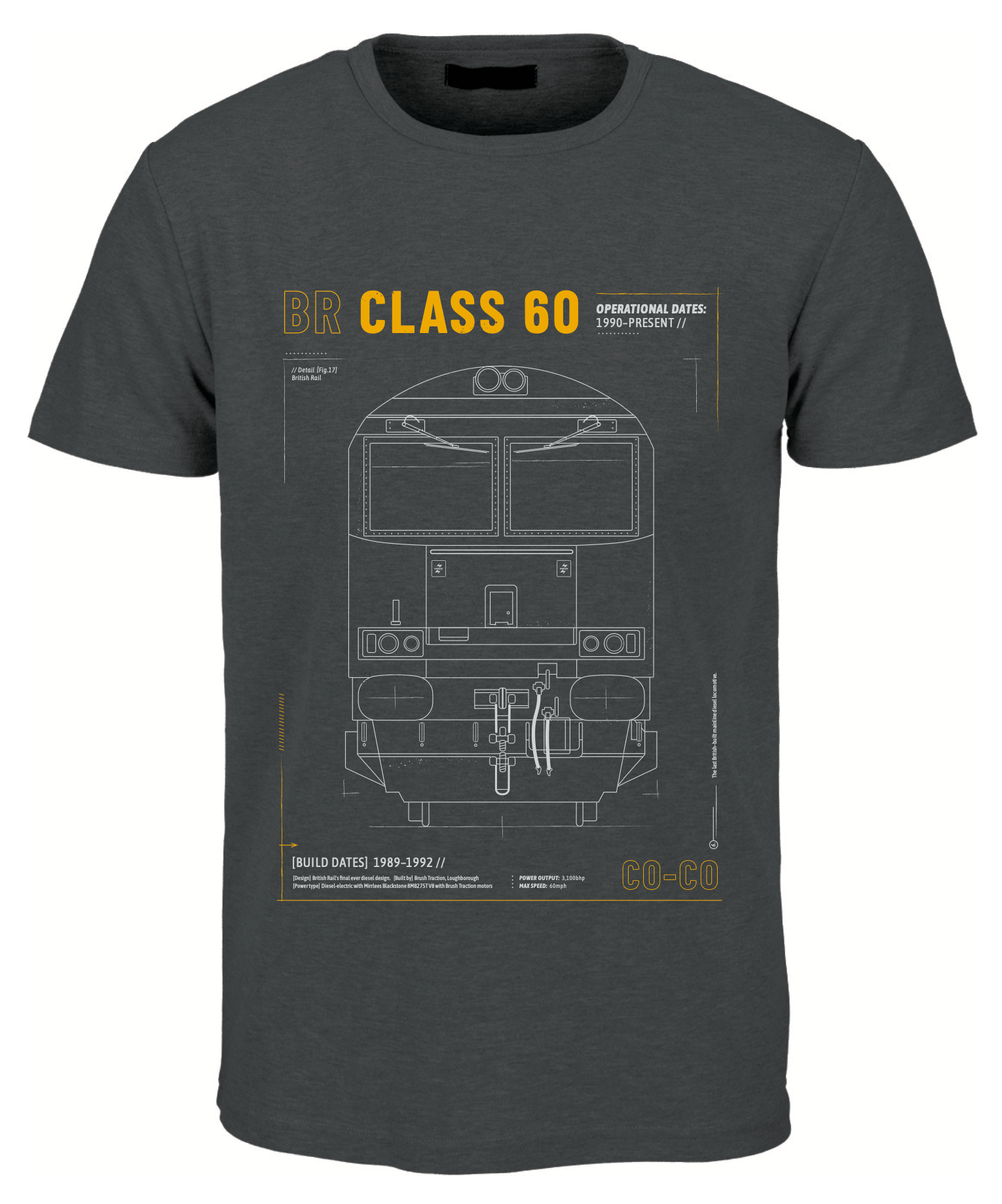 Just Threads CLASS60-TEE-G Class 60 Technical Drawing – Rails