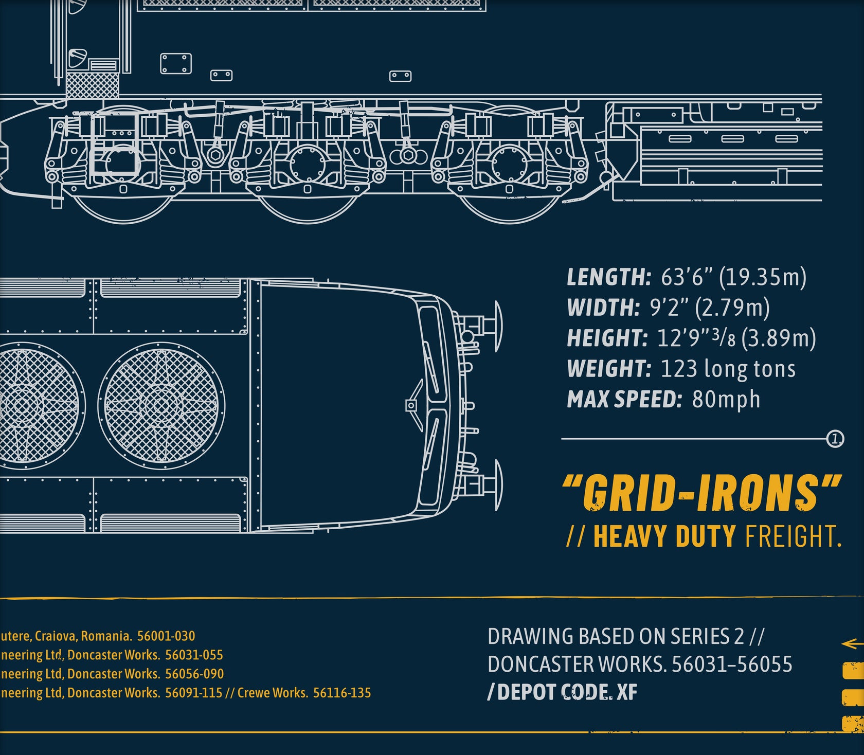 Just Threads 56033-Poster The Class 56 Technical Drawing – Rails