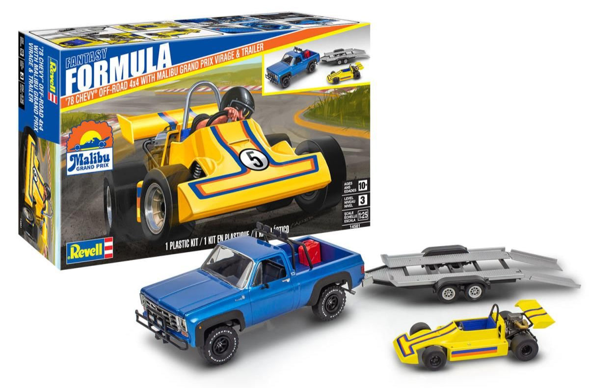 Revell 14581 78 Chevy 4x4 Pickup with Go-kart Model Kit – Rails