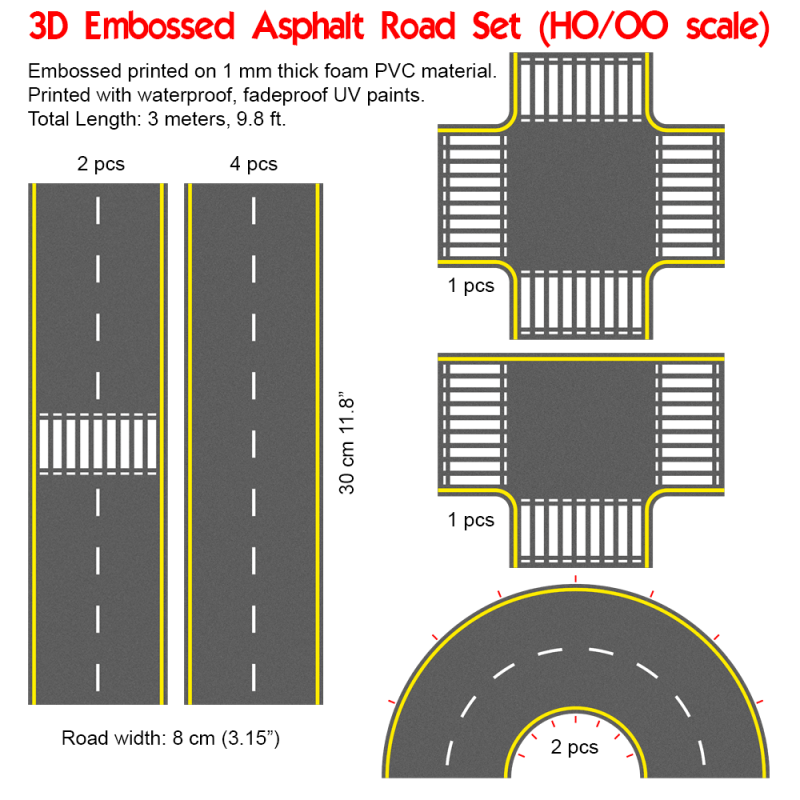 Proses P3D-UV-02 HO Scale UV Printed 3D PVC Road Set – Rails