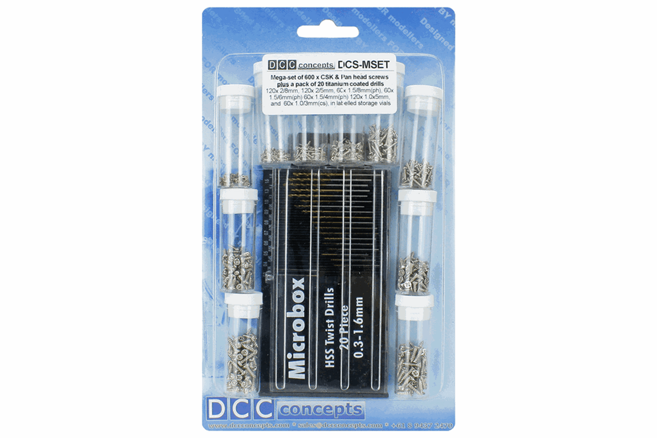 DCC Concepts DCS-Mset Mega Screw Set 16x 60 Vials (w/20 Drill – Rails