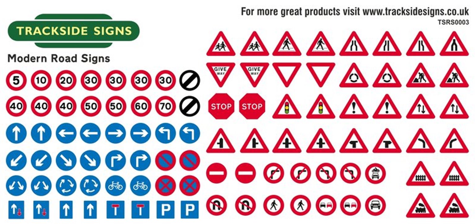 Trackside Signs TSRS0003 Die Cut Modern Road Signs - Small – Rails